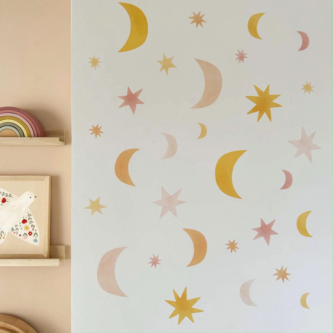 Stars and Moons Wall Stickers, Removable Fabric Sticker, Star Decal ...