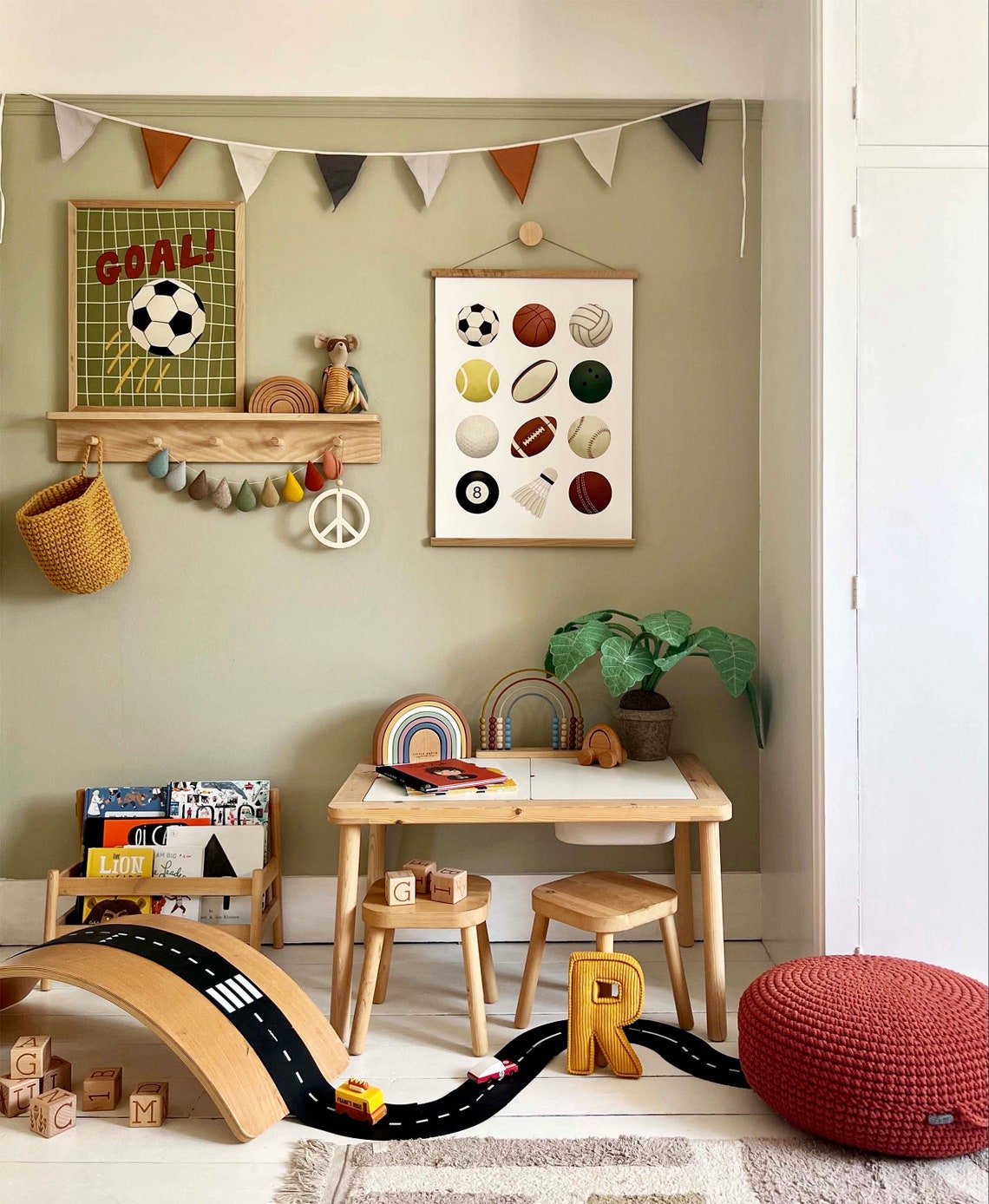 Goal Print in Green, Soccer Kids Room Wall Art, Children's Art Prints ...