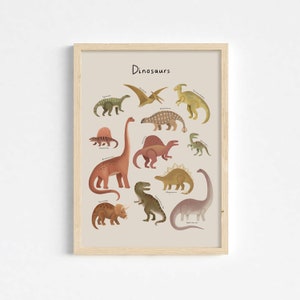 Dinosaur Chart Print in Stone, Dinosaur Wall Art, Children's Wall Art ...