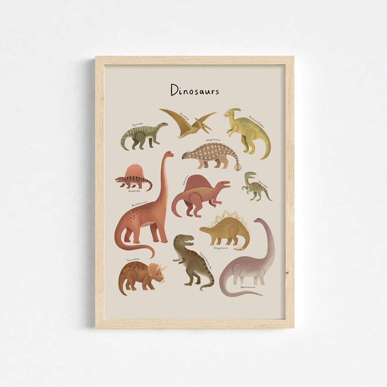 Dinosaur Chart Print in Stone Dinosaur Wall Art - Etsy