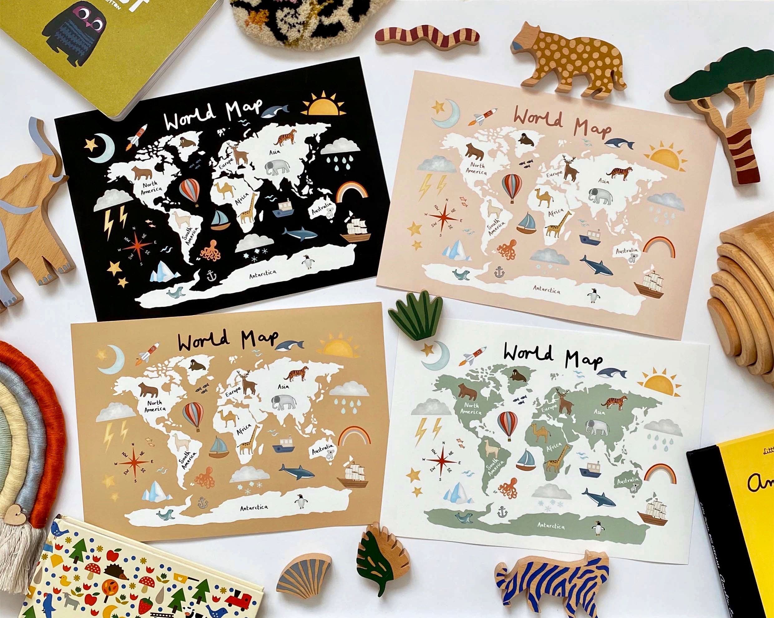 World Map Print in Pink Nursery Wall Art Nursery Poster - Etsy