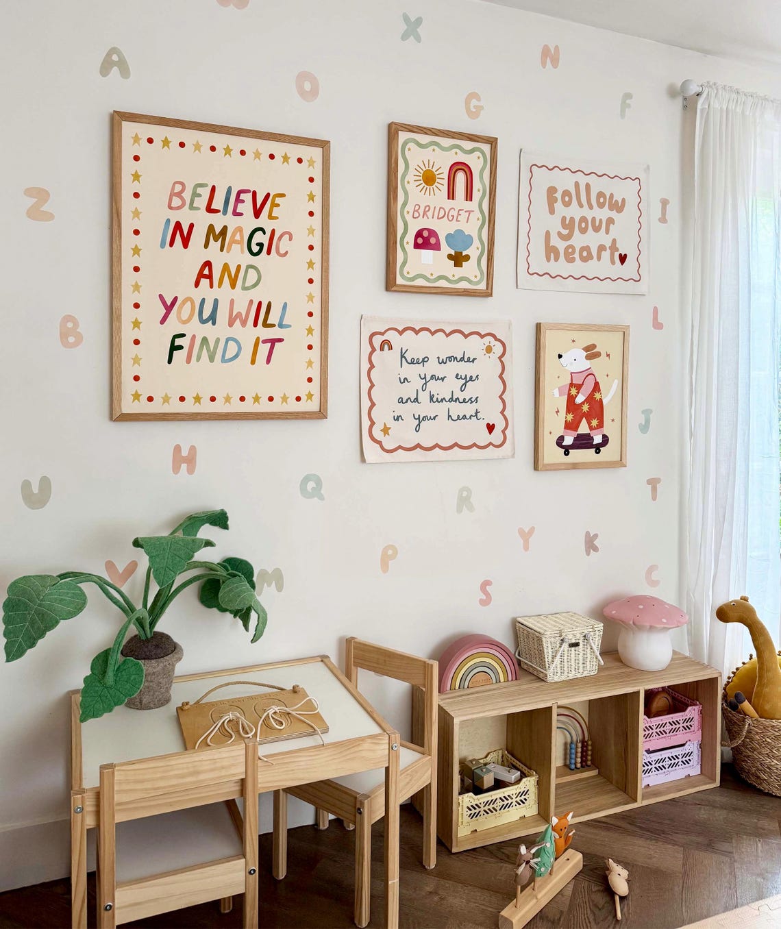 Alphabet Wall Stickers in Pastels, Removable Fabric Sticker, ABC Decal ...