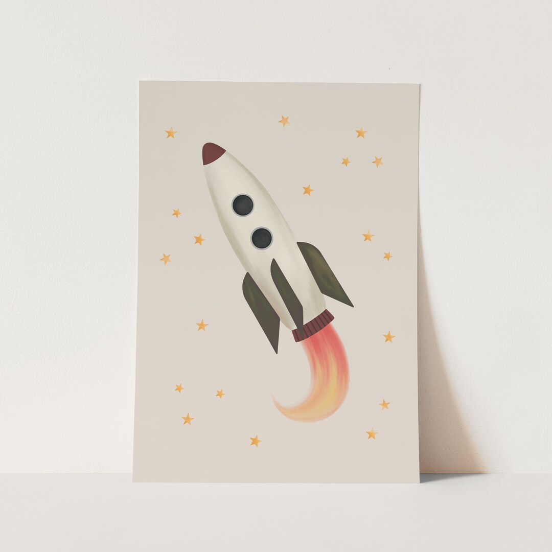 Rocket Print in Stone, Nursery Wall Art, Children's Wall Art, Perfect ...