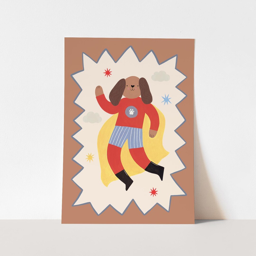 Captain Woof Superhero Dog Print | Kids Wall Art | Playroom Nursery ...