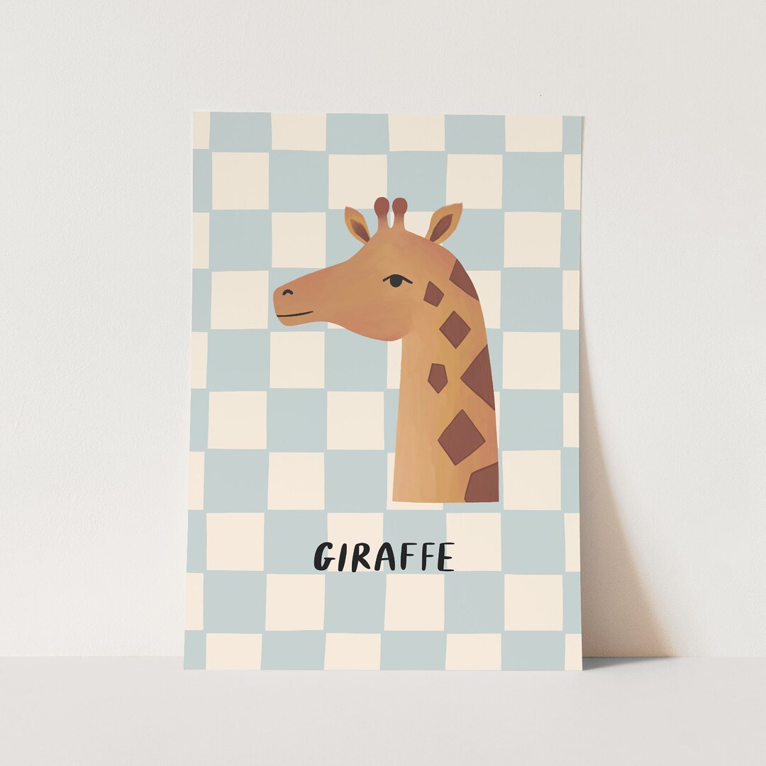 Giraffe Check in Blue Print, Nursery Wall Art, Children's Wall Art ...