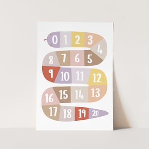 Number Snake Print in Pink/beige, Colourful Number Poster, Educational ...