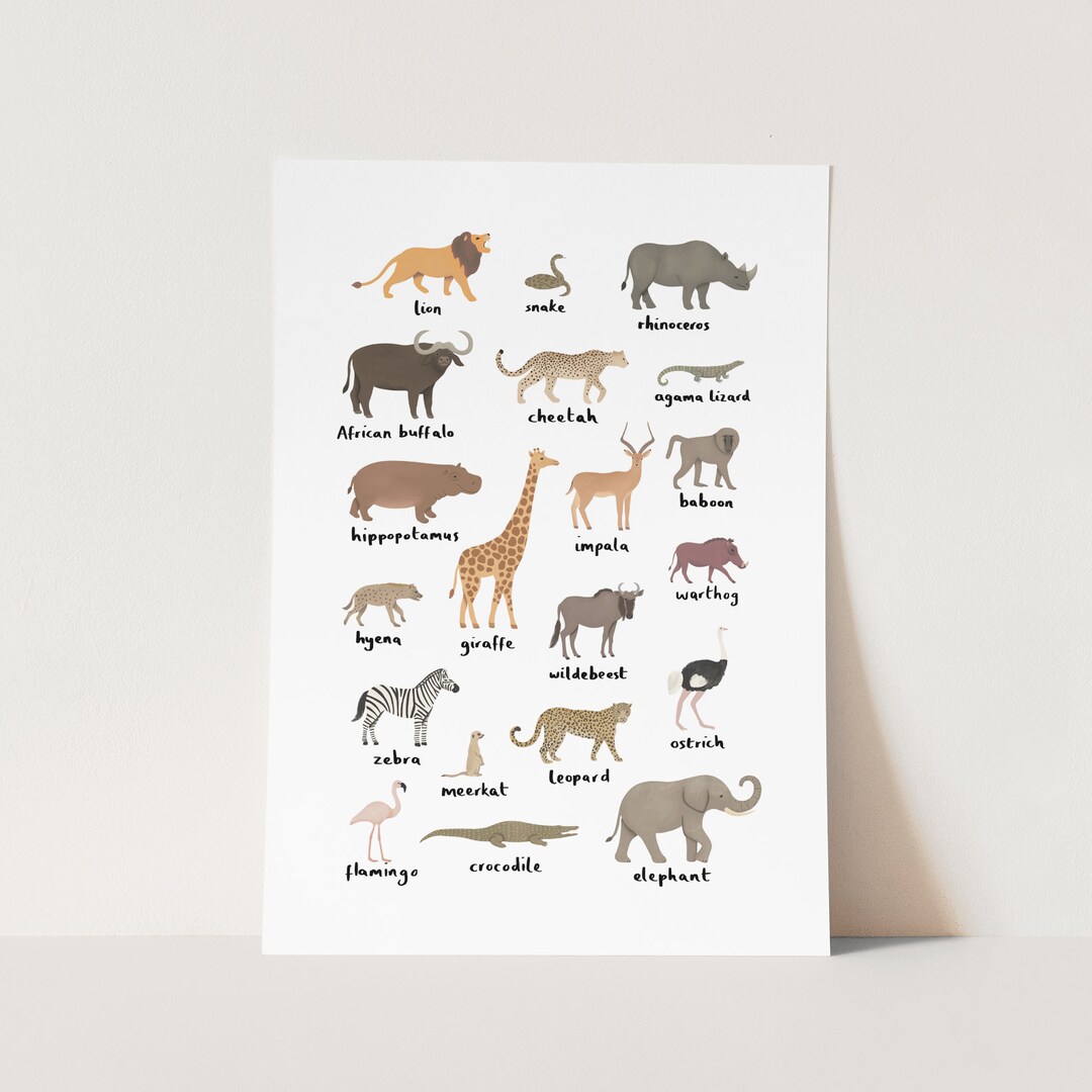 Safari Animal Chart, Nursery Wall Art, Children's Wall Art, Perfect ...