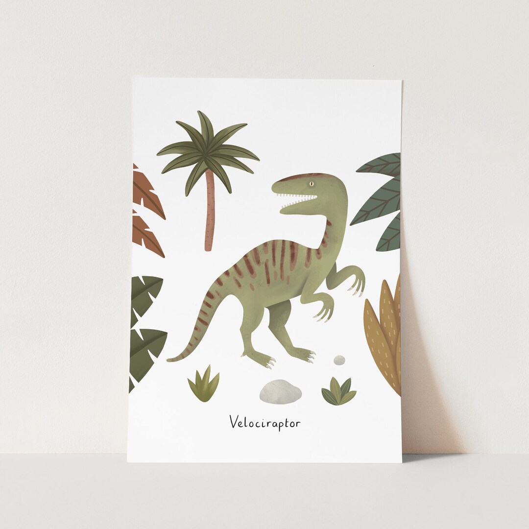 Velociraptor Print, Dinosaur Wall Art, Children's Wall Art, Perfect ...