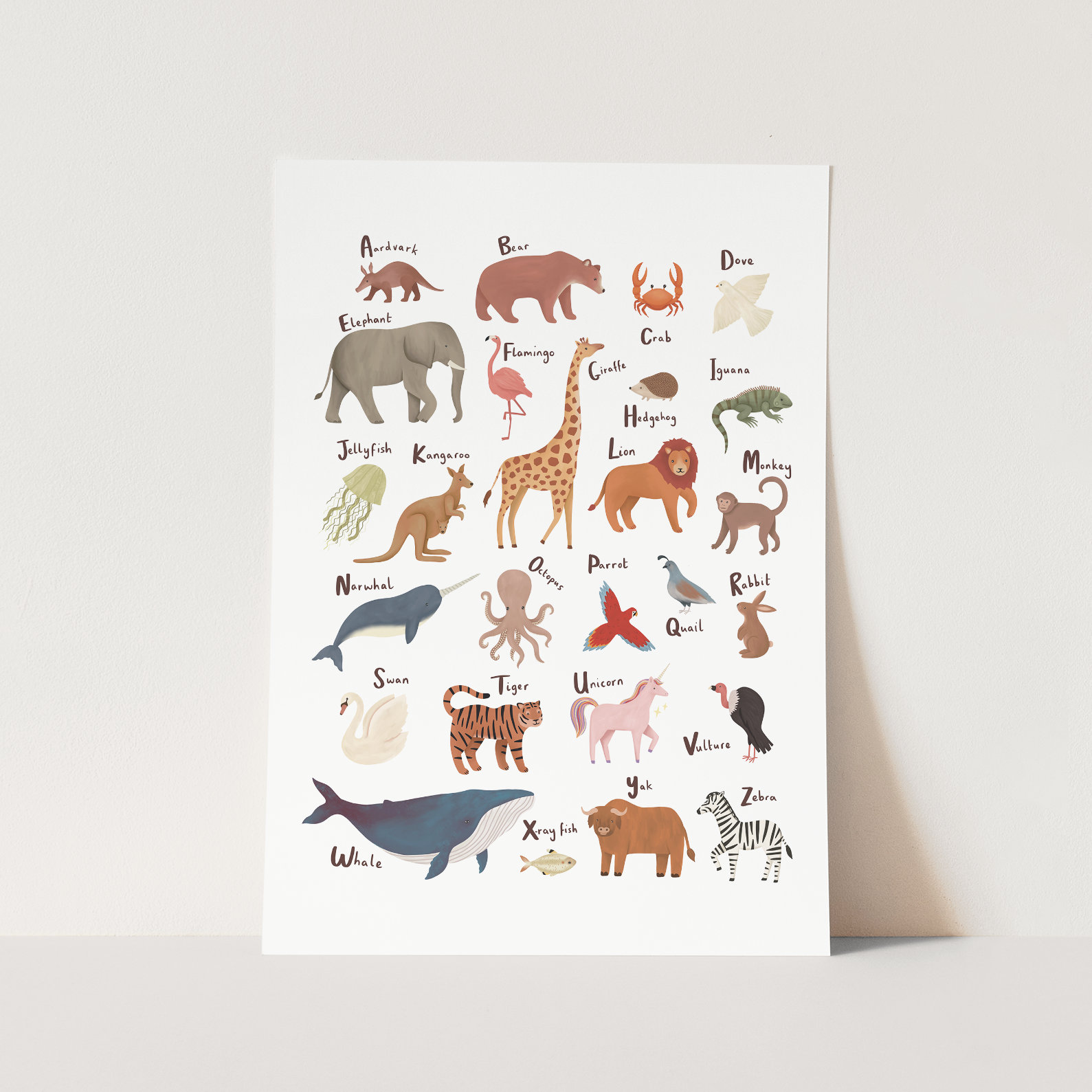Animal Alphabet Print in White, Alphabet Poster, Abc Print, Nursery Art ...