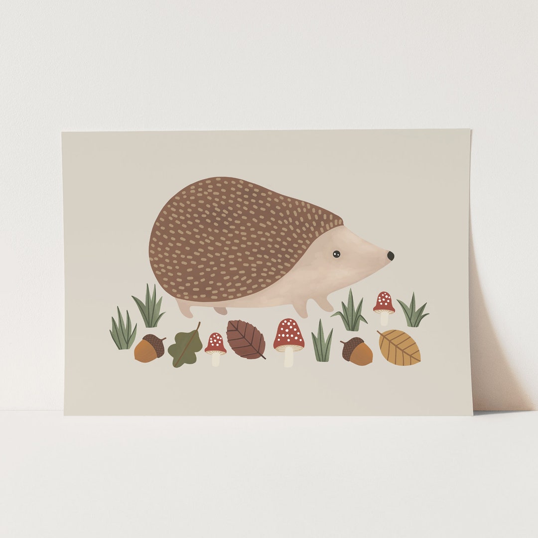 Hedgehog Print in Stone, Woodland Animal Poster, Nursery Art, Perfect ...