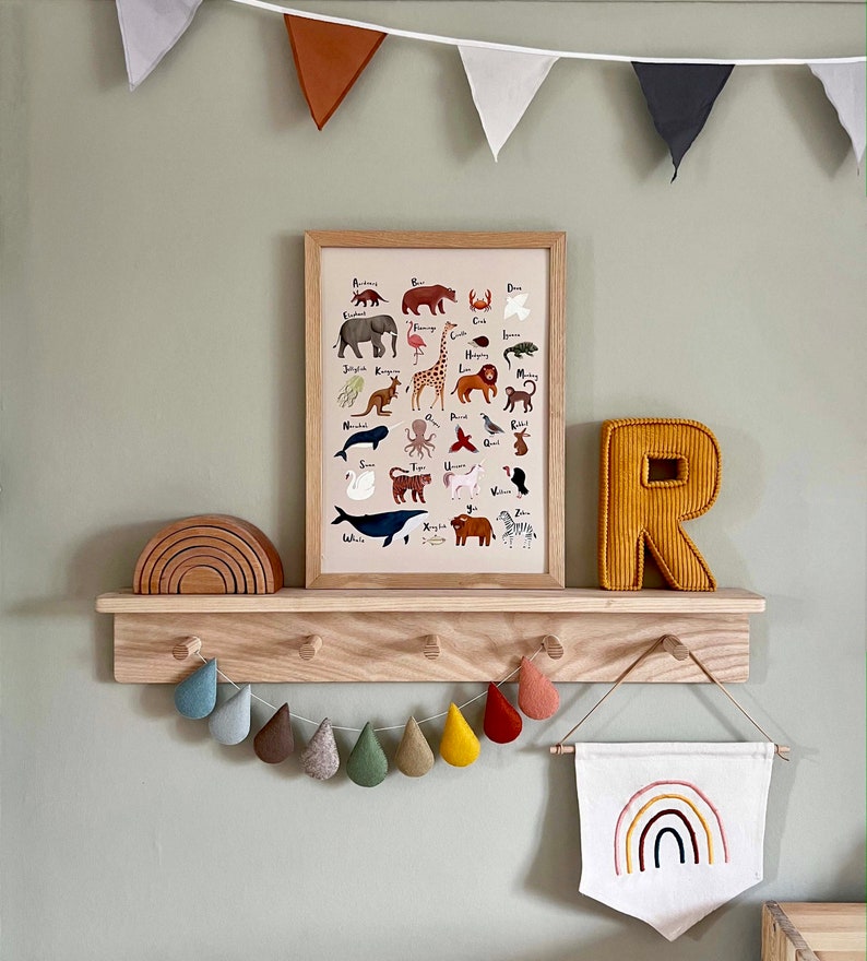 Animal Alphabet Print in Peach, Alphabet Poster, Abc Print, Nursery Art ...