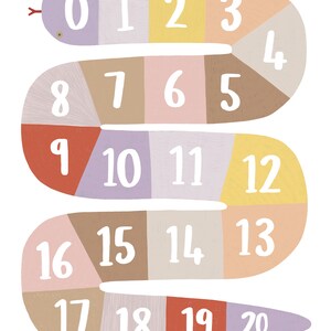 Number Snake Print in Pink/beige, Colourful Number Poster, Educational ...