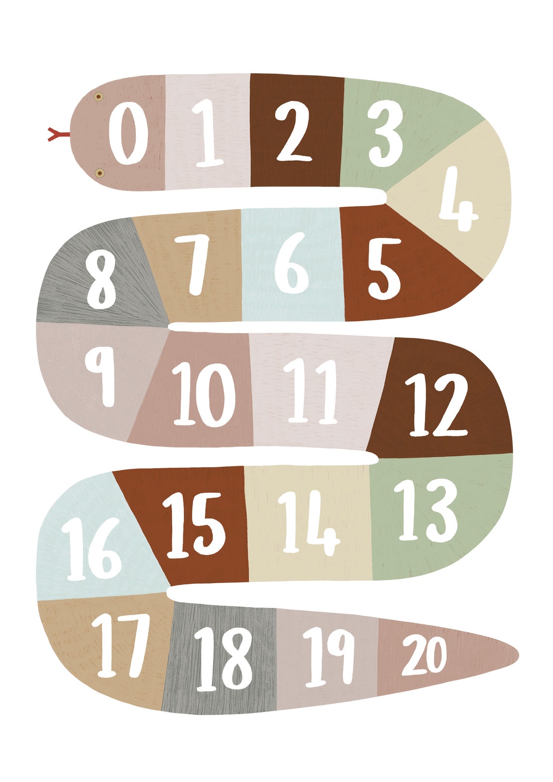 Number Snake Print in Brown/green Colourful Number Poster - Etsy