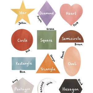 Shapes and Colours Print in White, Shapes Poster, Educational Print ...