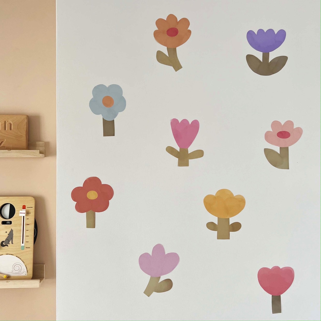 Colourful Flowers (large) Wall Stickers, Removable Fabric Sticker ...