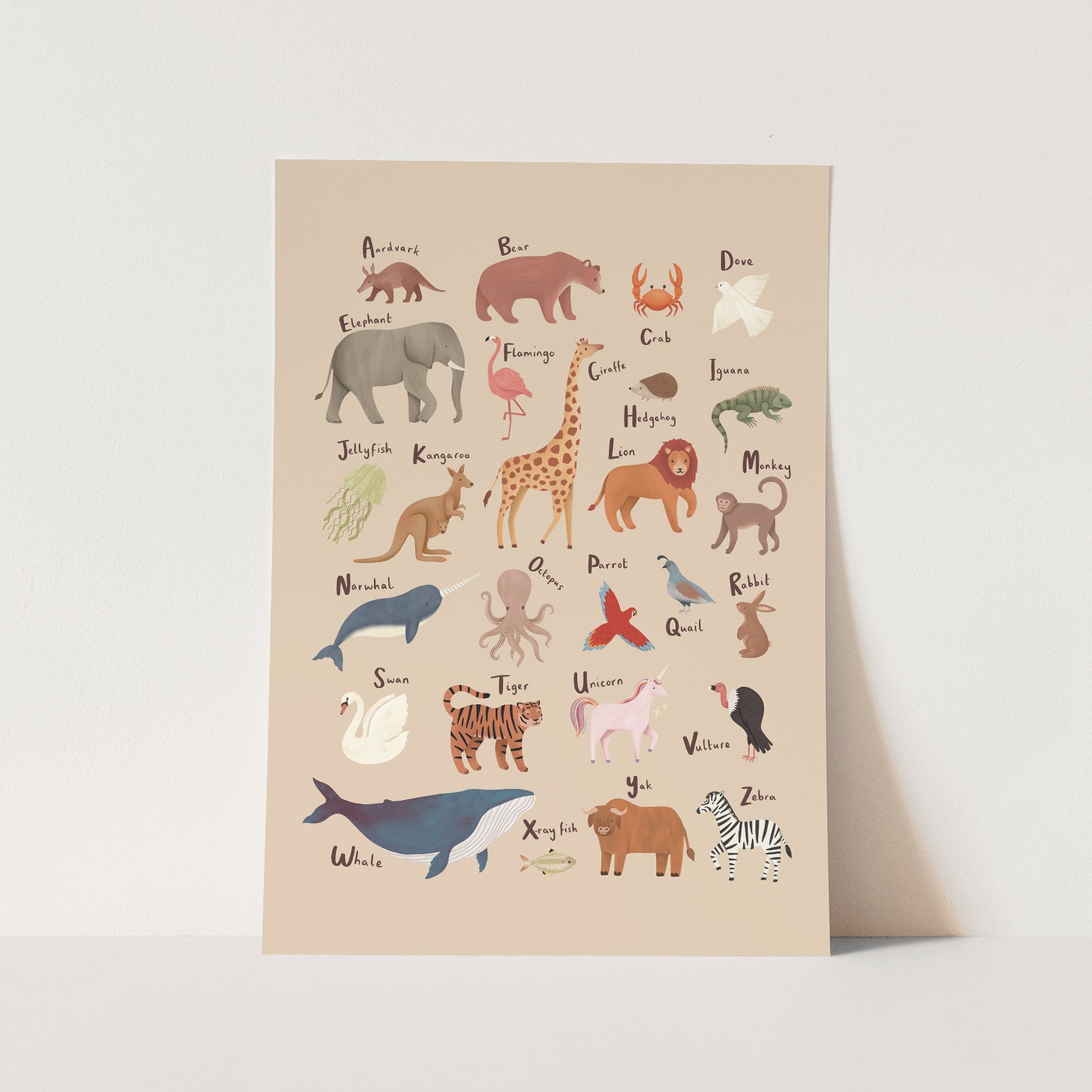 Animal Alphabet Print in Peach, Alphabet Poster, Abc Print, Nursery Art ...