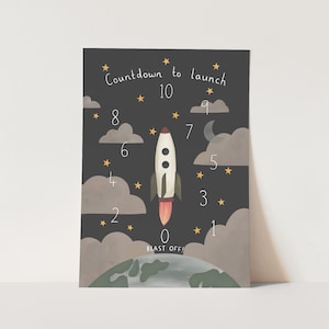 Countdown to Launch Print in Black, Nursery Wall Art, Children's Wall ...