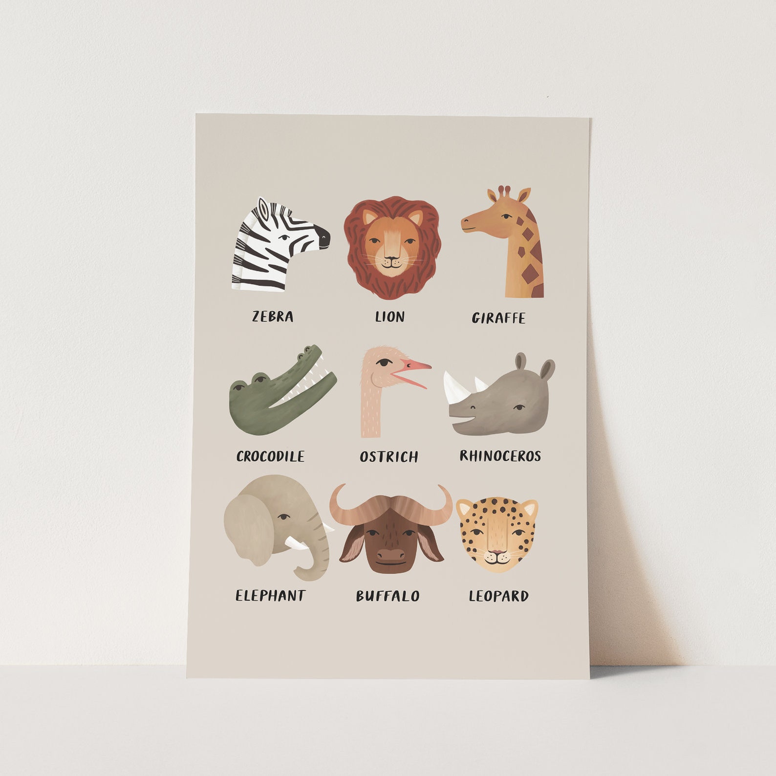 Animal Safari in Stone Print, Nursery Wall Art, Children's Wall Art ...