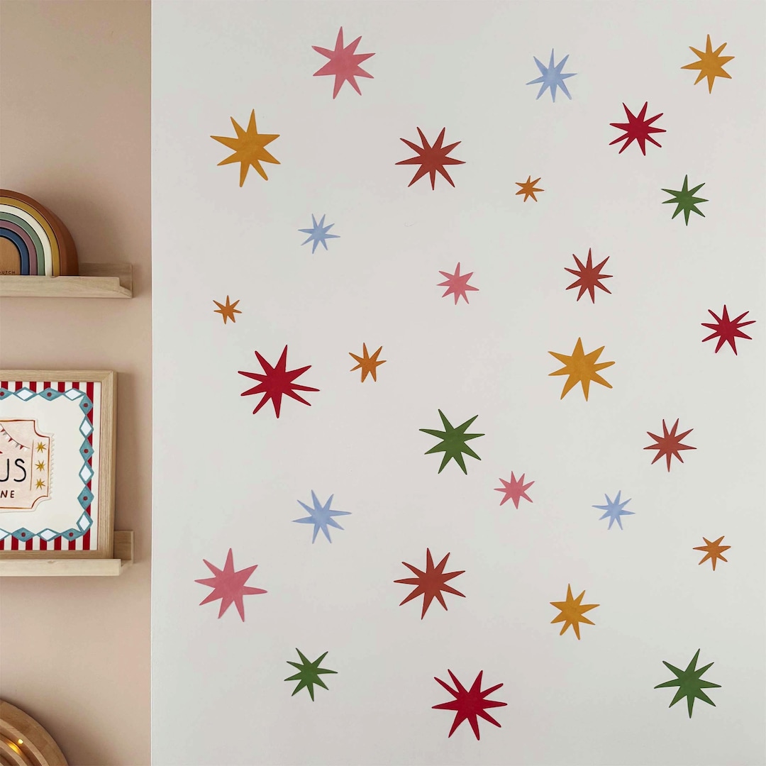 Cosmic Carnival Colourful Stars Wall Stickers, Removable Fabric Sticker ...