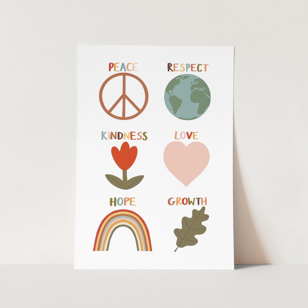 Positive Symbols Print - Peace, Respect, Kindness, Love, Hope and ...