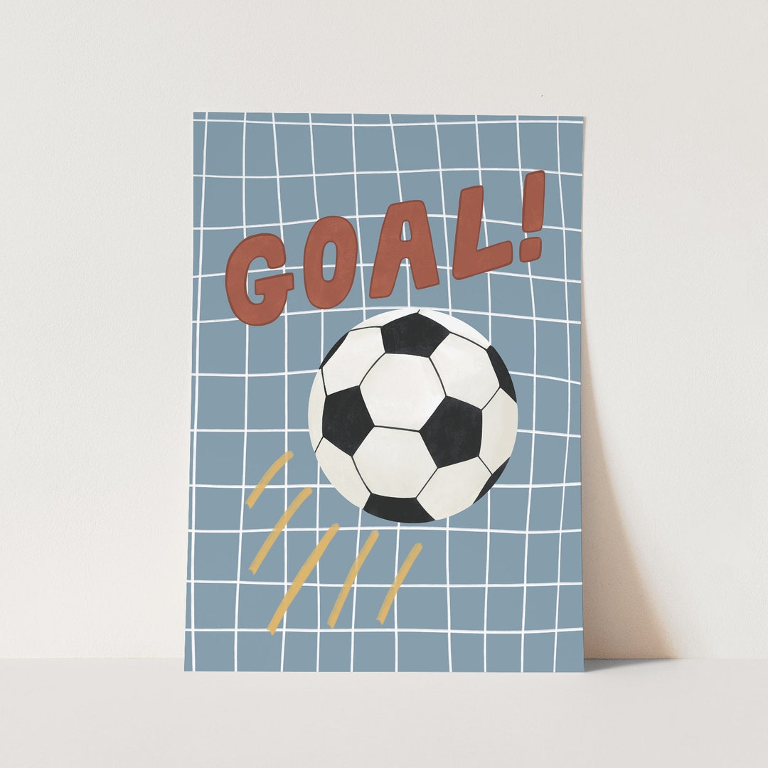 Goal Print in Blue, Soccer Kids Room Wall Art, Children's Art Prints ...