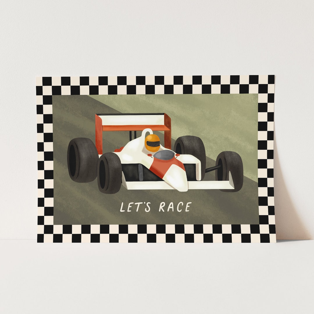 Let's Race Print, Kids Car Print, Formula 1 Car Print, Perfect Birthday ...