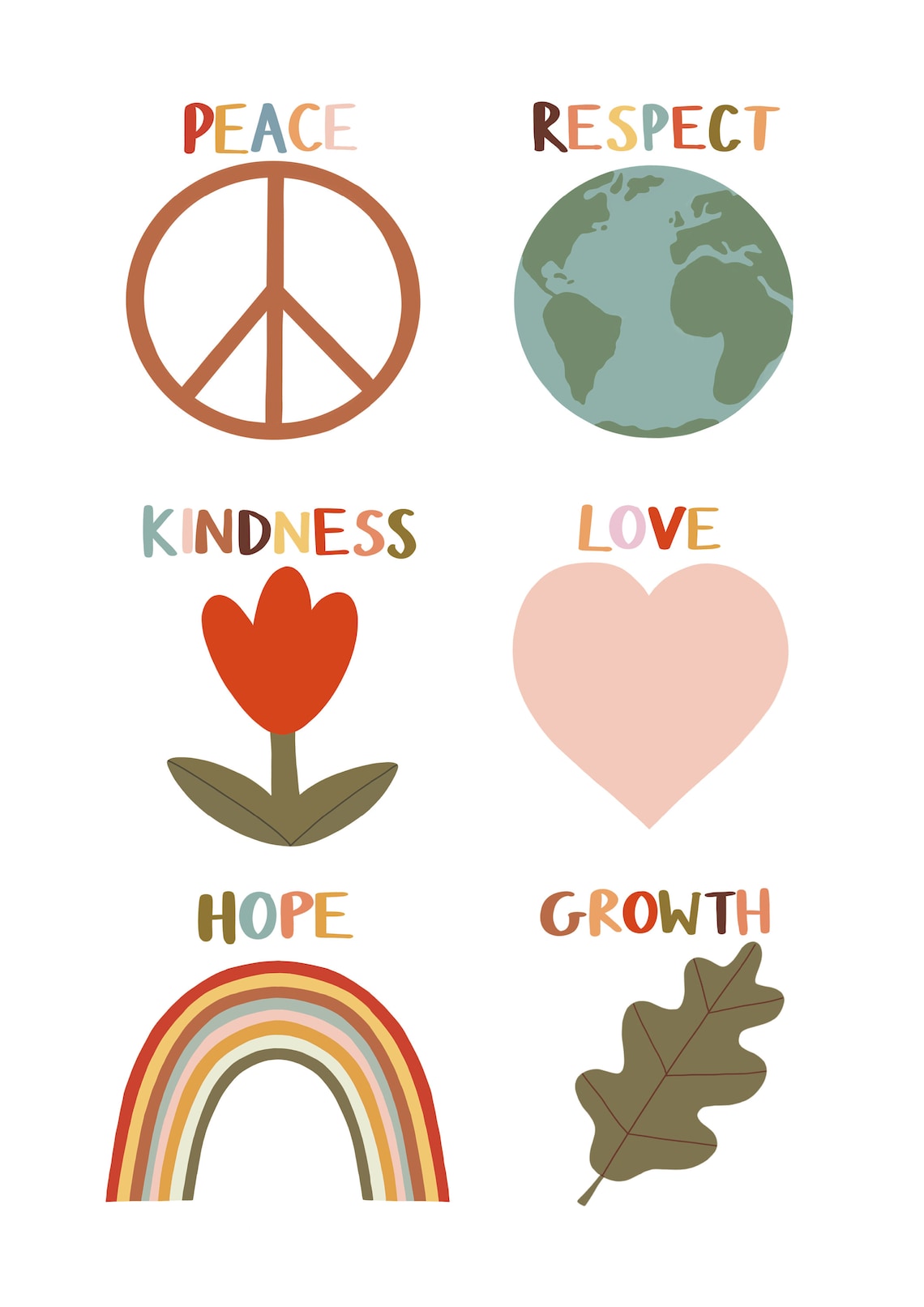 Positive Symbols Print Peace Respect Kindness Love Hope | Etsy