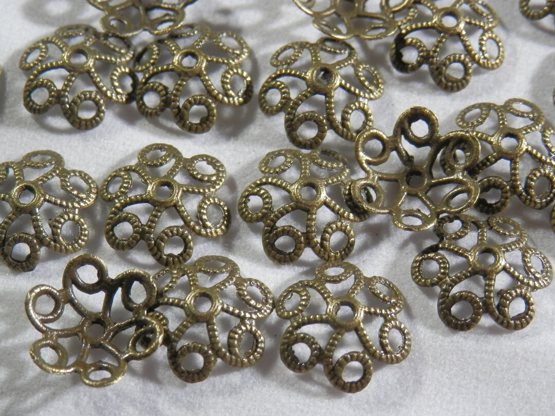 30pcs 11mm Hollow Flower Pattern Bronze Tone Beadcaps Scroll Beadcaps ...