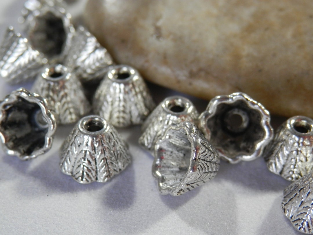 20 Antique Silver Leaf Bead Caps: 8mm Jewelry Making Supplies - Etsy