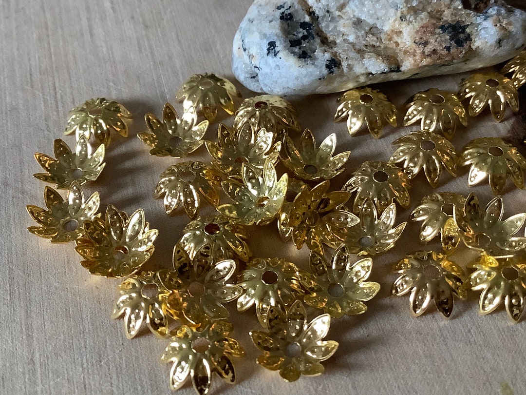 40pcs 8mm Gold Tone Lotus Flower Beadcaps Jewelry Making Beading ...