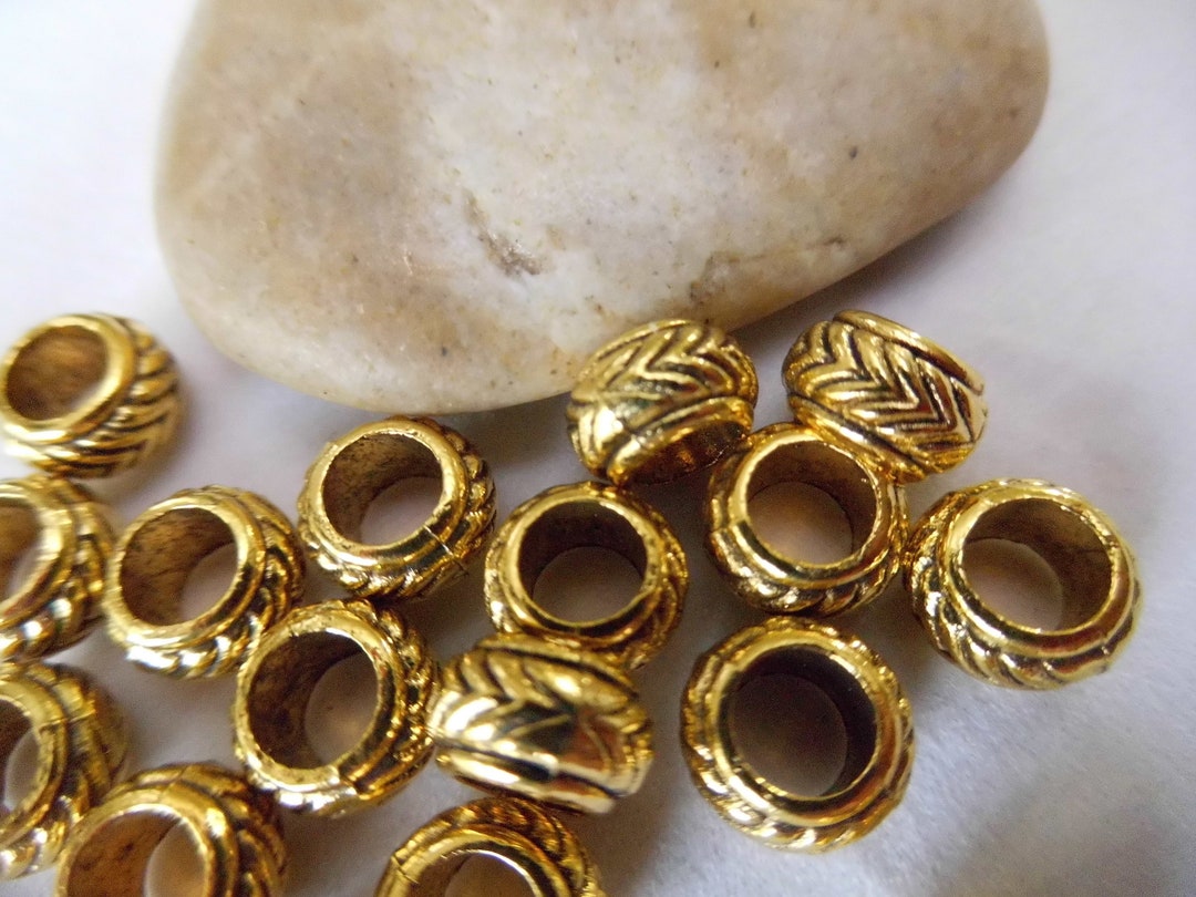 Antique Gold Chevron Spacer Beads: 8mm Big Hole Rondelle (12 Pcs) - Etsy