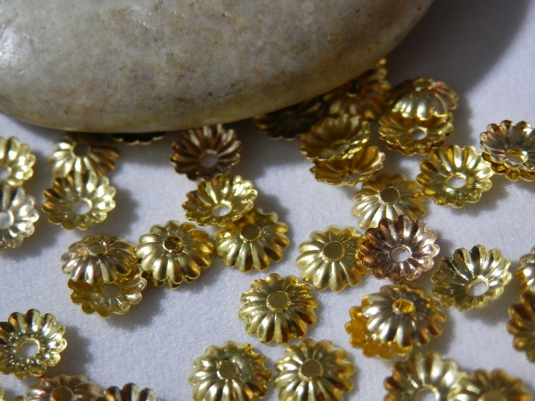 100 Antique Gold Flower Bead Caps: 5mm Corrugated Jewelry Supplies - Etsy
