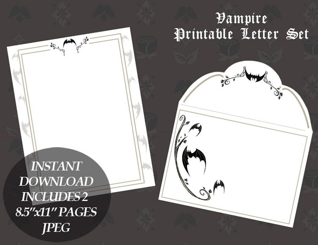 Vampire Printable Letter Writing Set, Stationery Paper, Printable ...