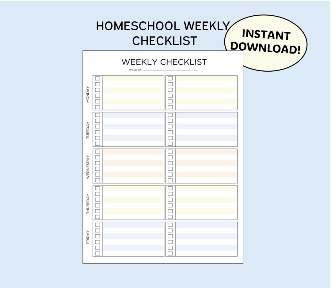 Weekly Checklist Homeschool Printable | Daily Lesson Planner ...