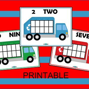 TEN FRAMES Pom Pom Counting Activity Printable Garbage Truck Theme 1-10 ...