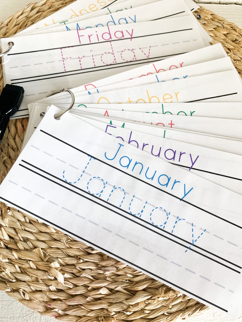PRE-K & Kindergarten Tracing Cards Months and Days of the - Etsy