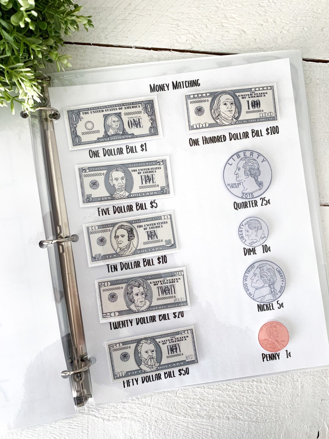 Money Matching Learning Binder Page Printable - Etsy