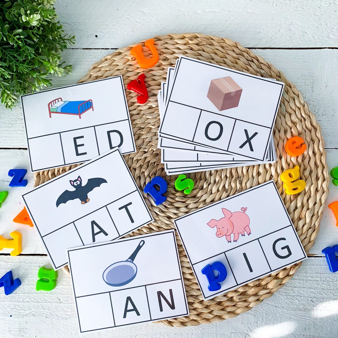CVC Word Cards Beginning Sound Magnetic Letters Word Building Kinder ...