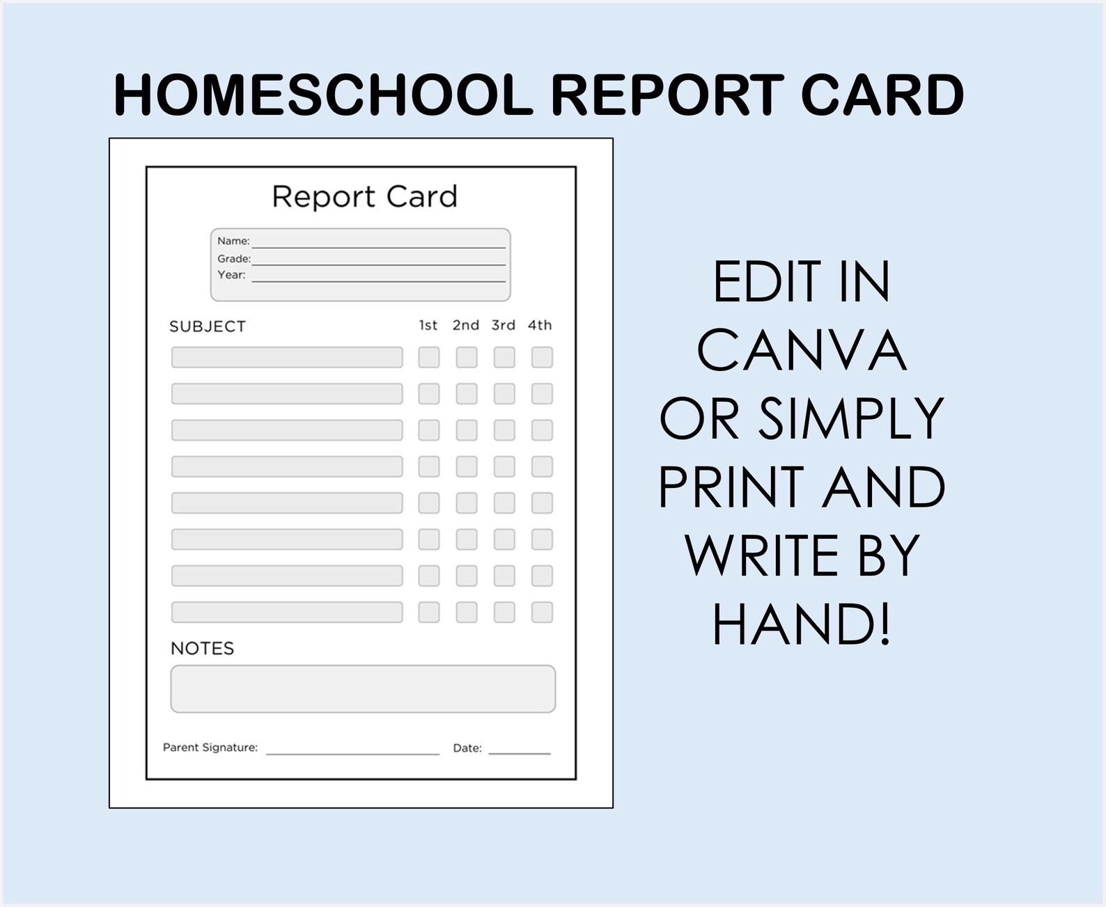 Editable Homeschool Report Card Template, Printable Progress Report ...