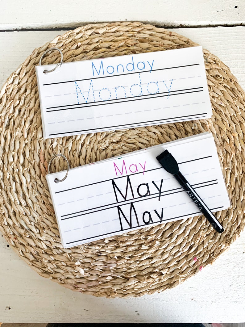PRE-K & Kindergarten Tracing Cards Months and Days of the - Etsy