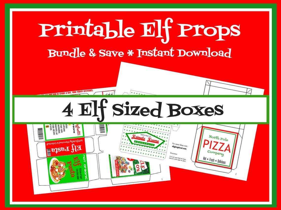 4 Printable Elf Props Pizza Box Donut Box Cereal Box - Etsy