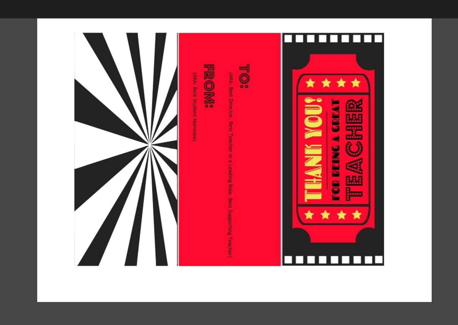 Thank You Teacher Movie Ticket Printable Envelope - Etsy