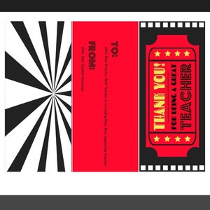 Thank You Teacher Movie Ticket Printable Envelope - Etsy
