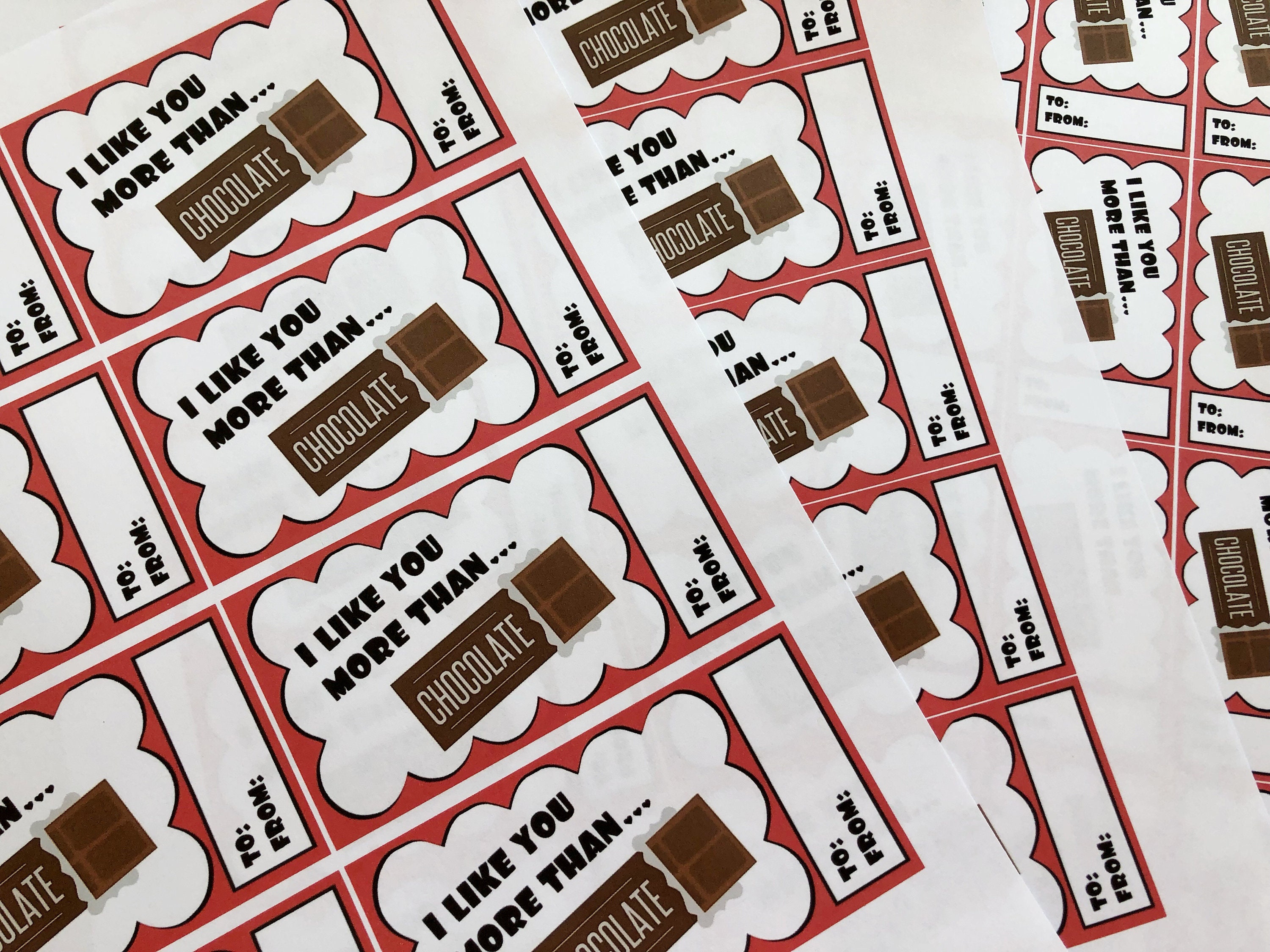 I Like You More Than Chocolate Printable Valentine | Etsy