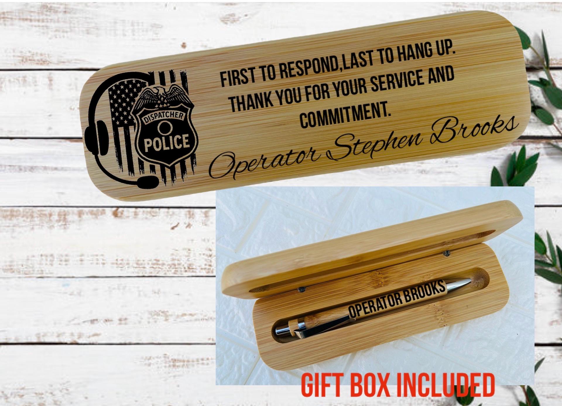 Laser Engraved Personalized Bamboo Pen With Bamboo Box Gift Set Police ...