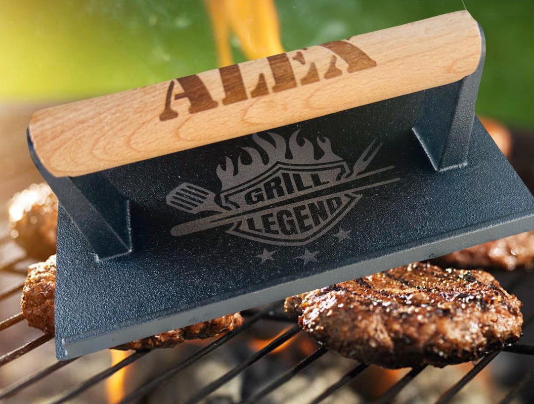 Personalized Cast Iron Grill Burger Press Laser Engraved Smash Burger ...