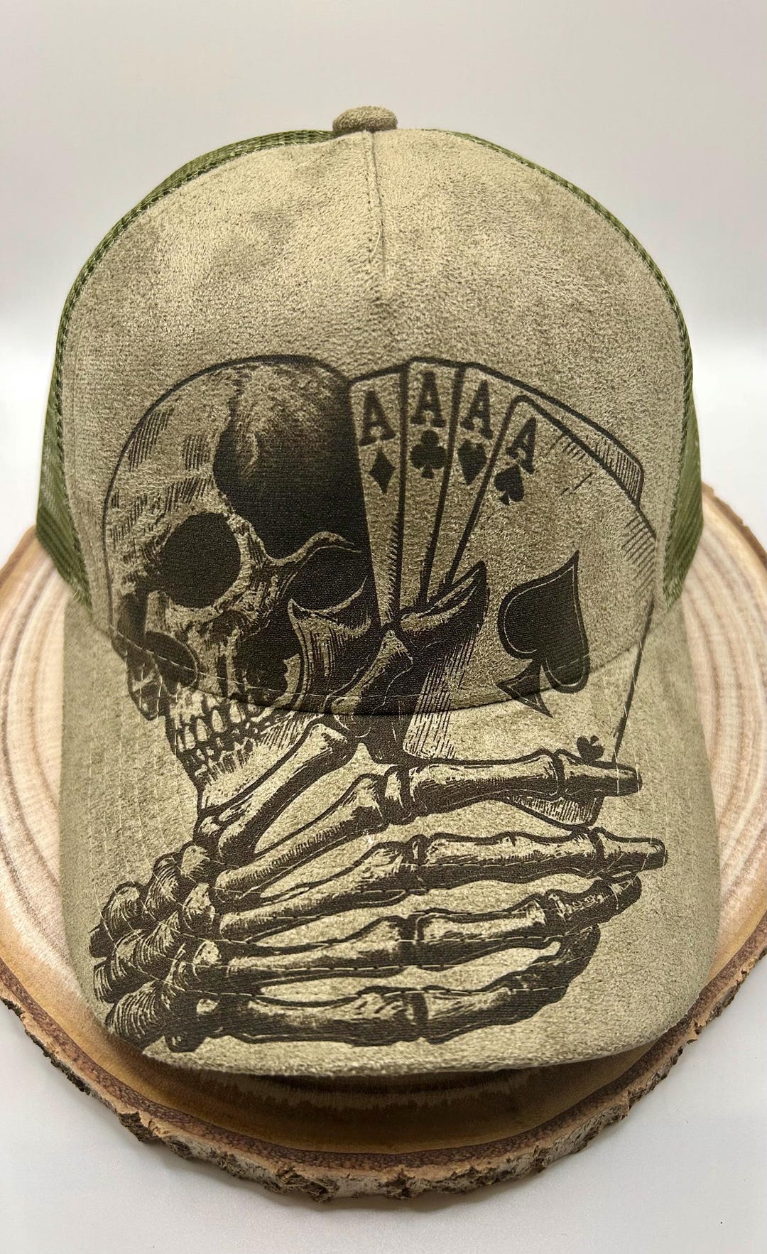 Laser Engraved Suede 5 Panel Trucker Hat Skull Poker Design - Etsy