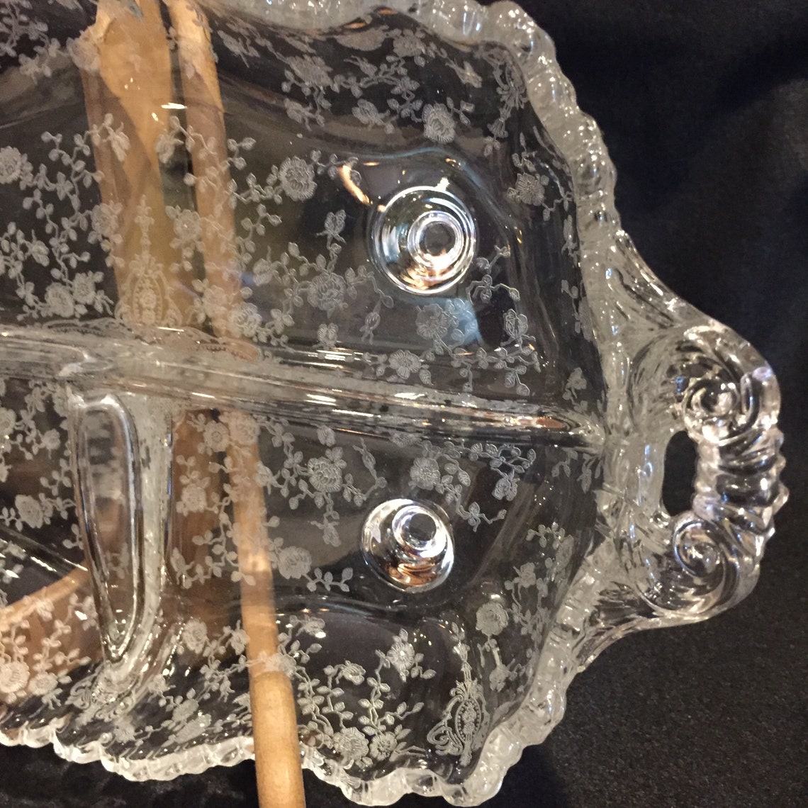 Cambridge Rose Point 3 Part Relish Dish Clear Glass Serving | Etsy
