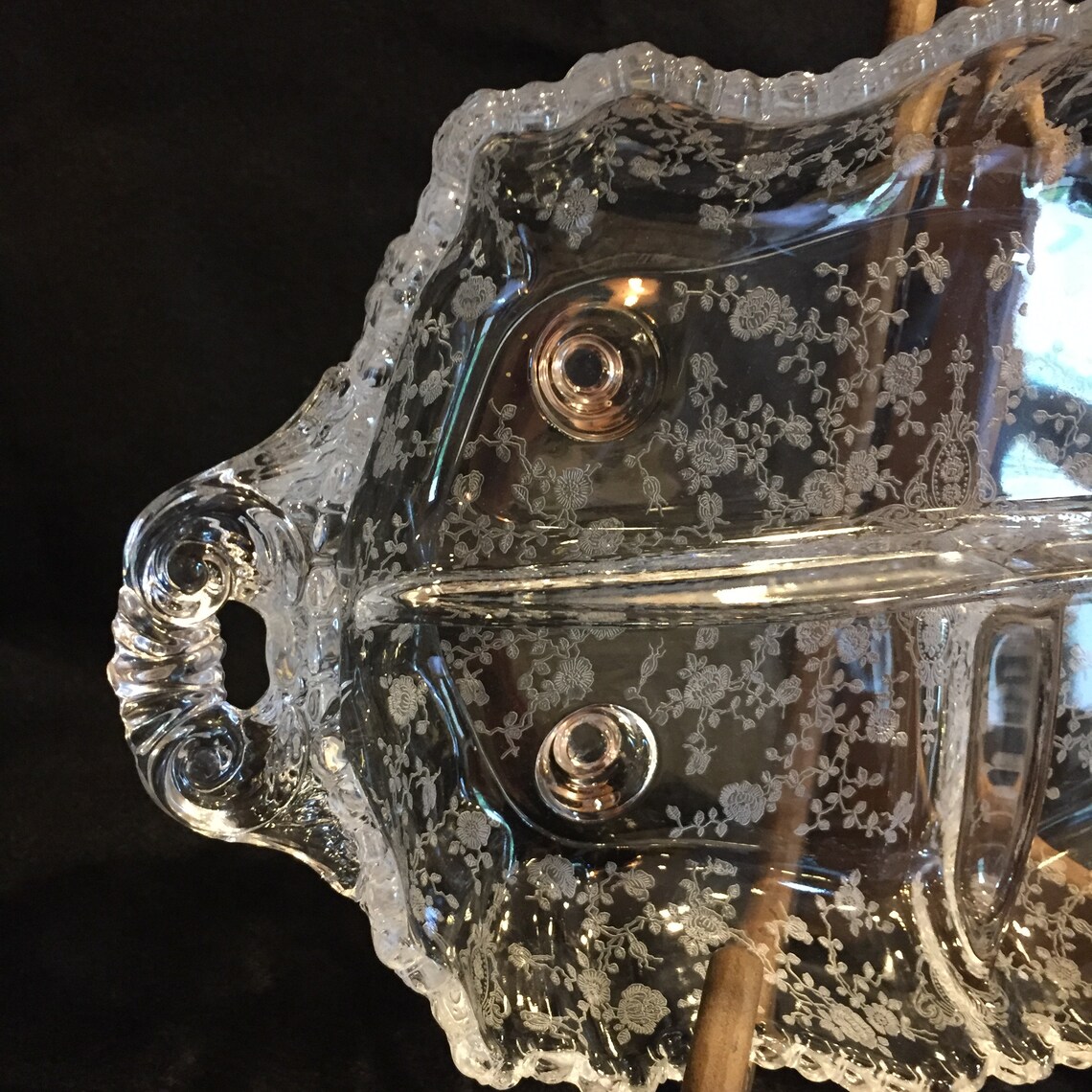 Cambridge Rose Point 3 Part Relish Dish Clear Glass Serving | Etsy