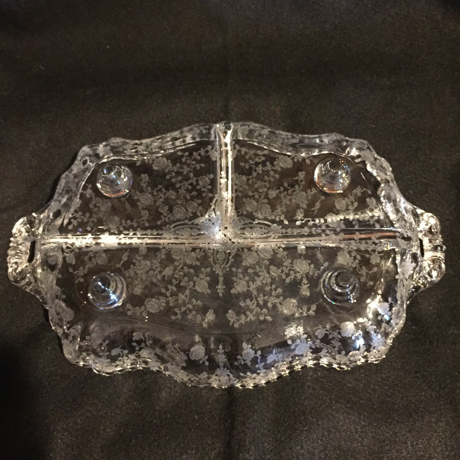Cambridge Rose Point, 3 Part Relish Dish, Clear Glass Serving Dish ...